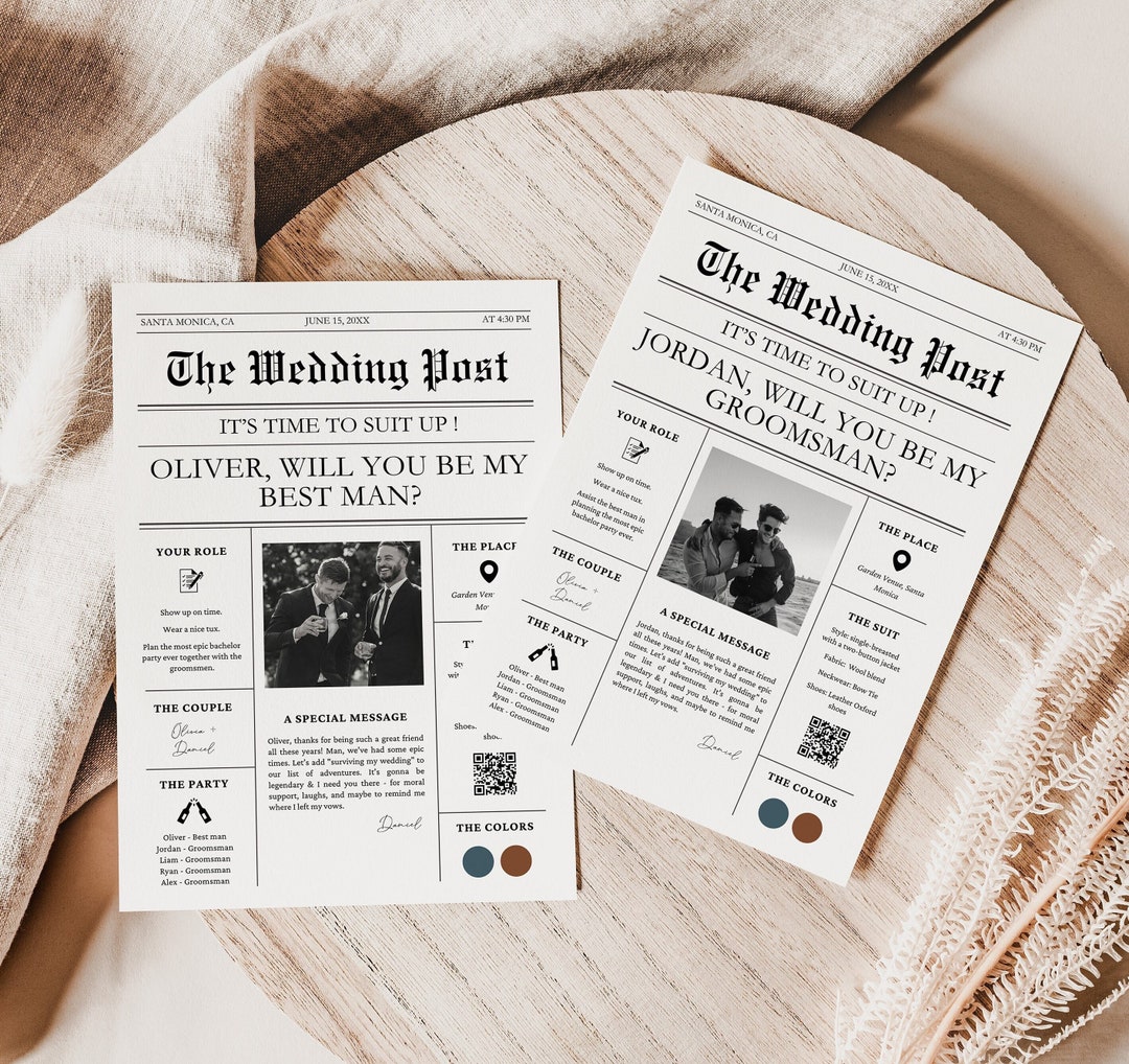Printable Newspaper Groomsmen Proposal Template, Time to Suit Up, Canva ...