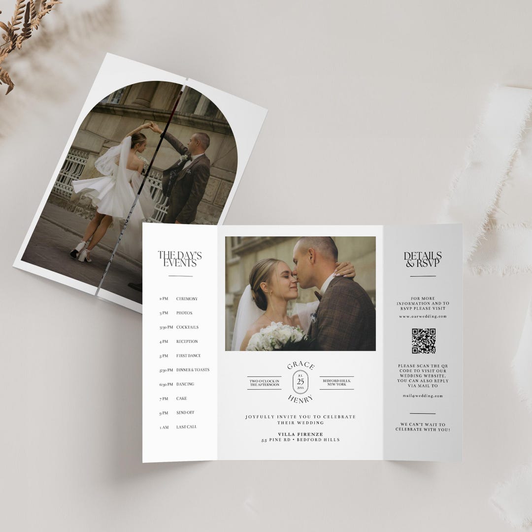 Modern Wedding Gatefold Invitation Template, Photo Wedding Trifold ...