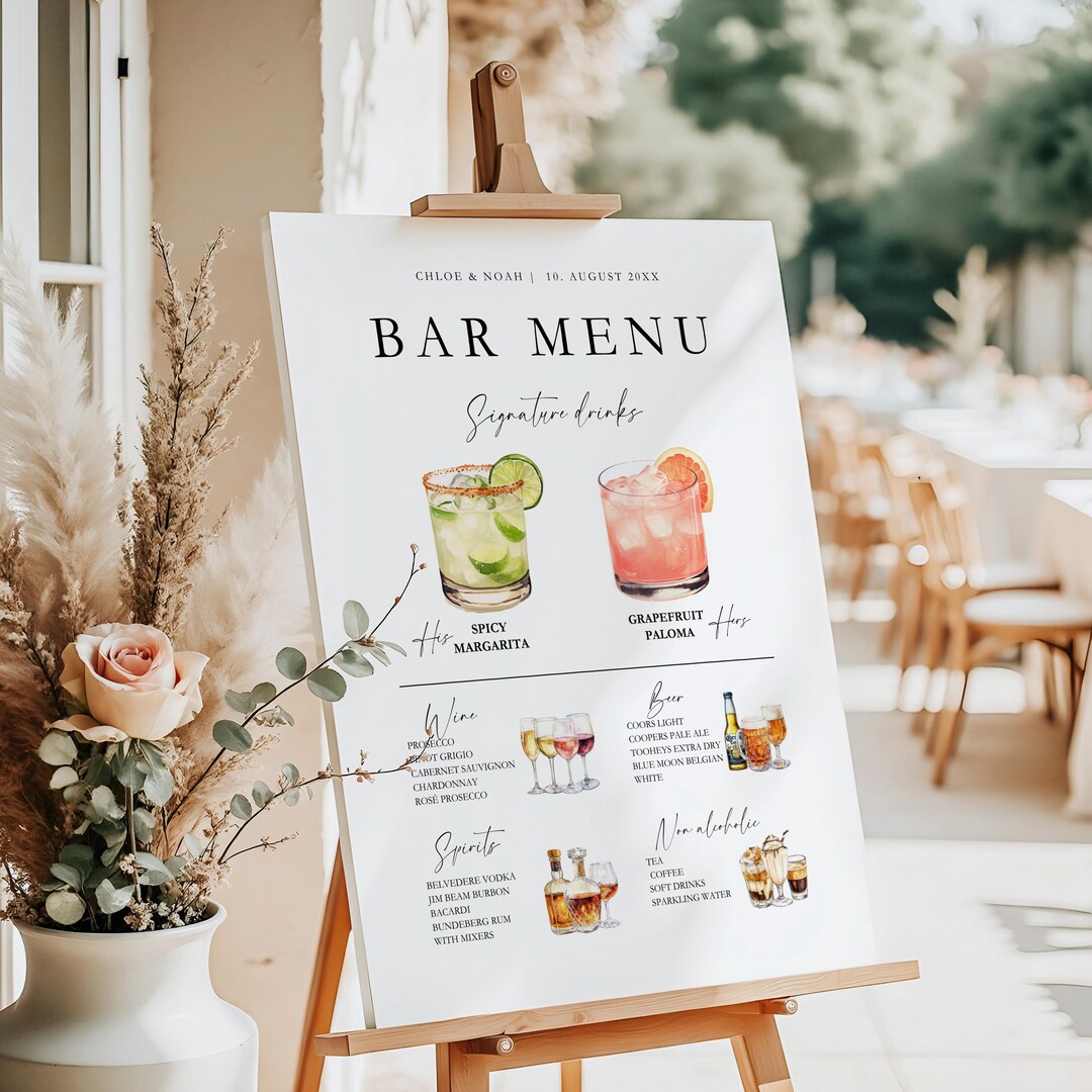 Editable Wedding Drink Menu Sign Template, His and Hers Signature ...