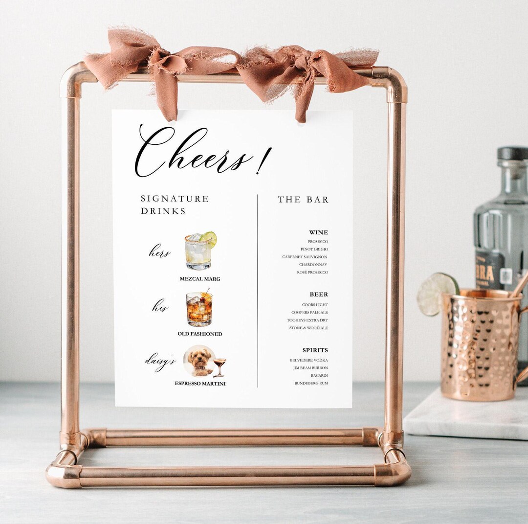 Cheers Wedding Bar Menu Template, His and Hers Signature Drinks Sign ...