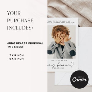 Photo Ring Bearer Proposal Card Template, Editable CANVA Design ...
