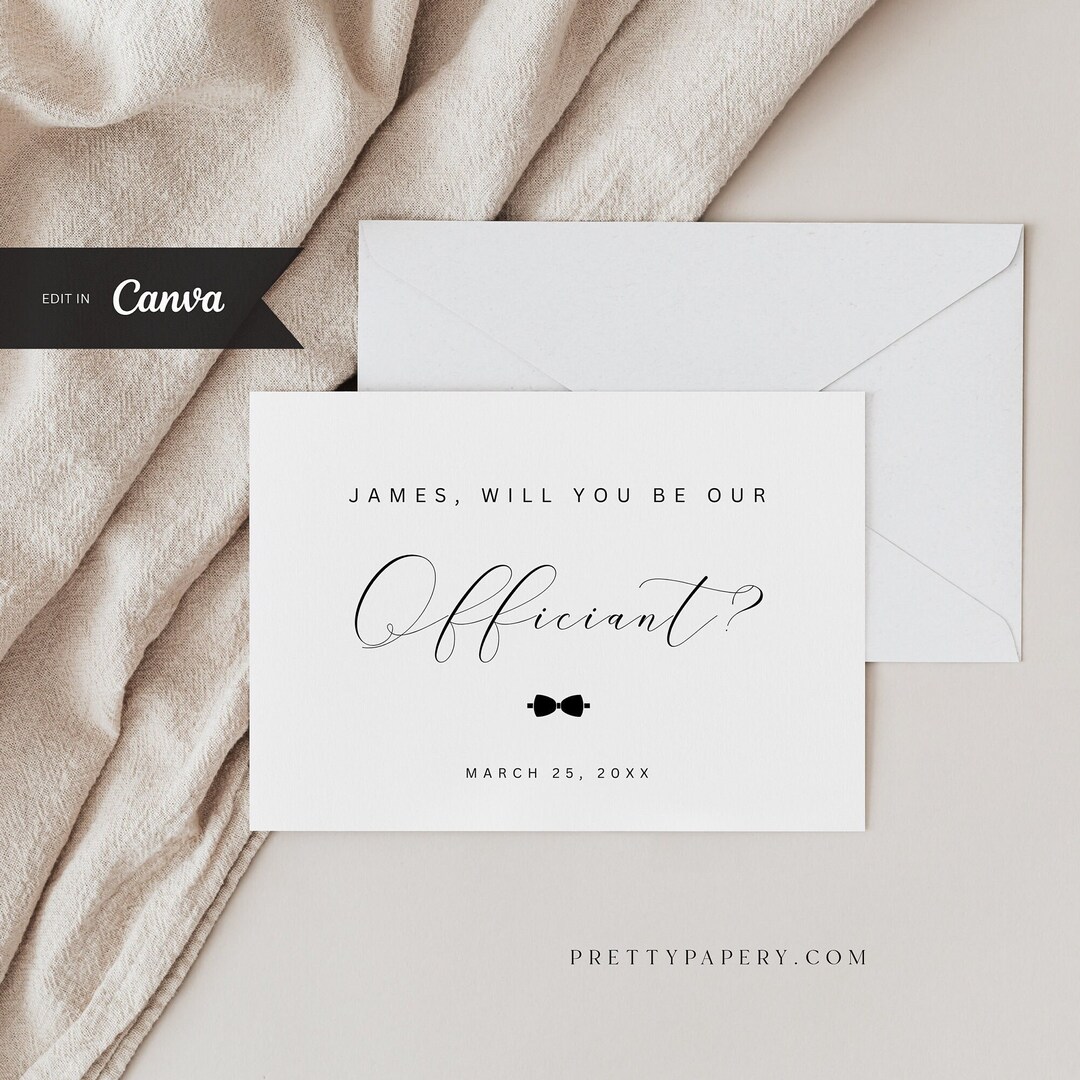 Calligraphy Officiant Proposal Card, Modern Script, Canva Template ...
