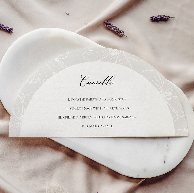 Floral Half Circle Menu Template, Elegant Bridal Canva Printable ...