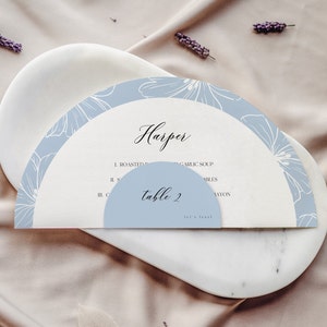 French Blue Half Circle Menu Template, Canva Printable, Floral Half ...