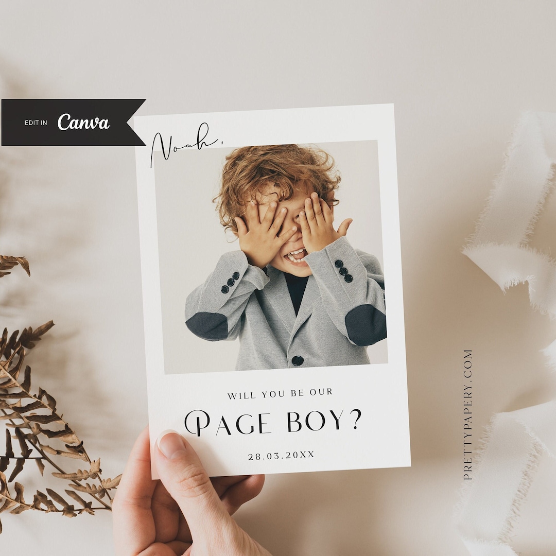 Photo Page Boy Proposal Card Template, Canva Template, Will You Be Our ...