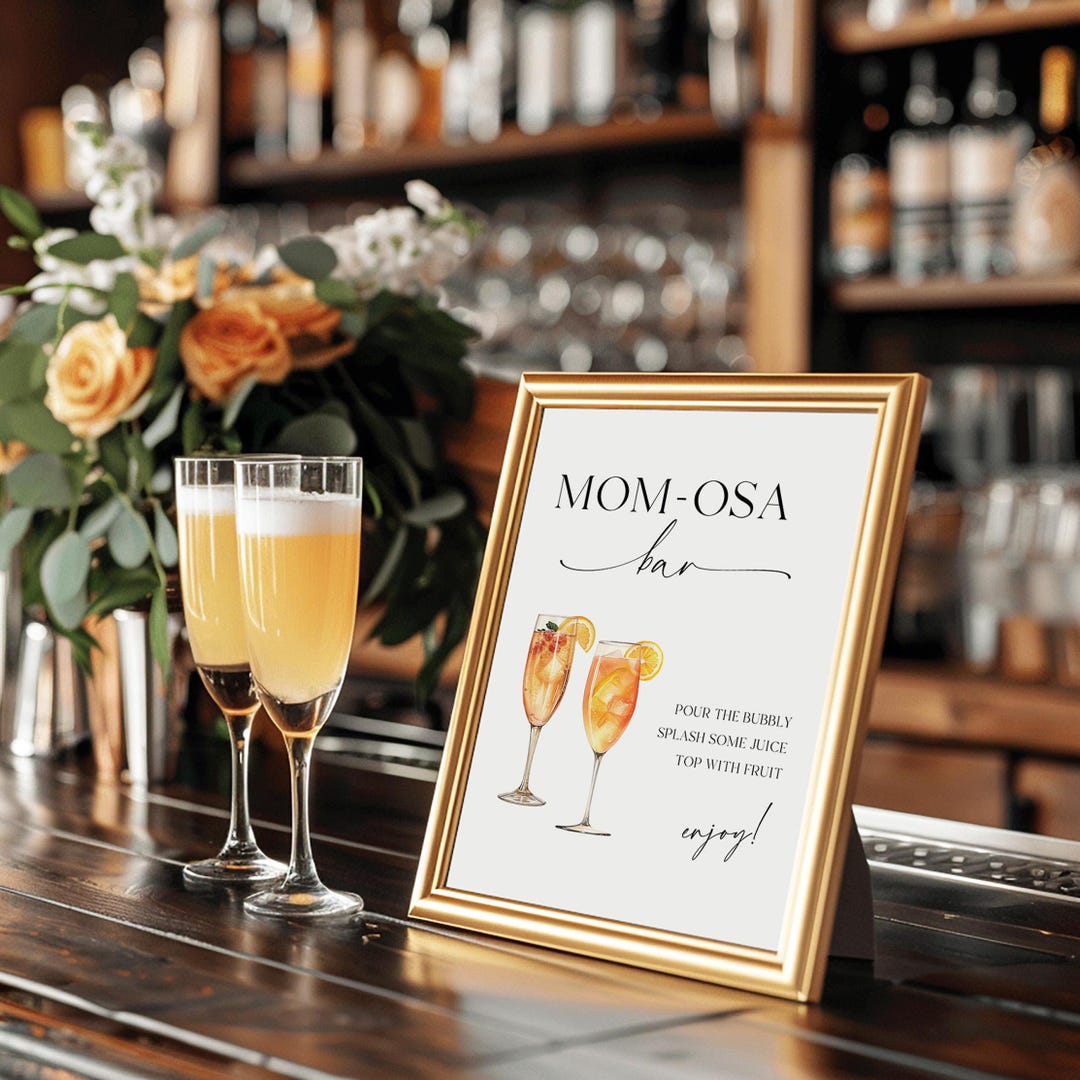 Elegant Momosa Bar Sign, Mimosa Sign, Wedding Bar Menu Template, Bridal ...