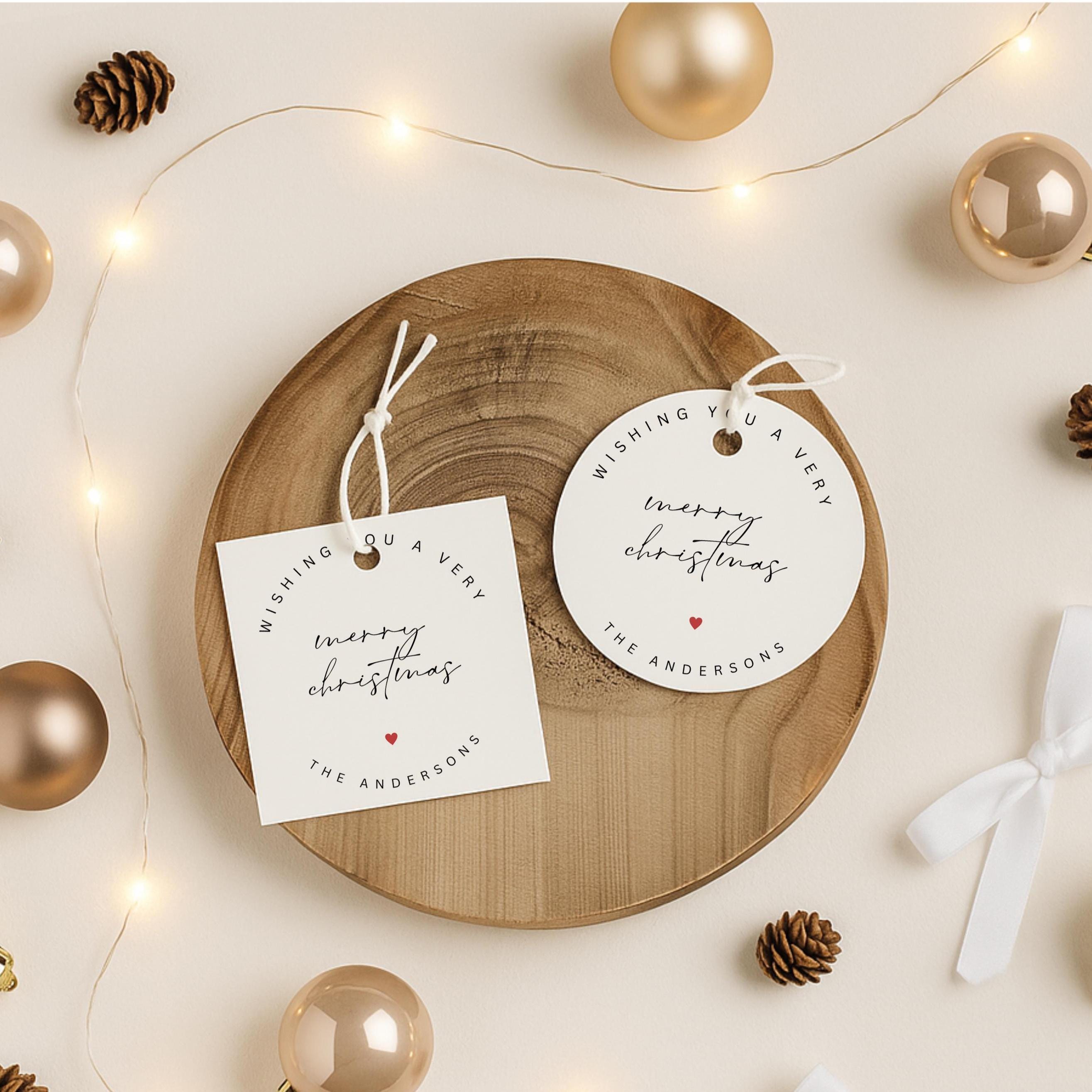 Merry Christmas Round Tag Template, Circle Gift Tags Template for CANVA ...