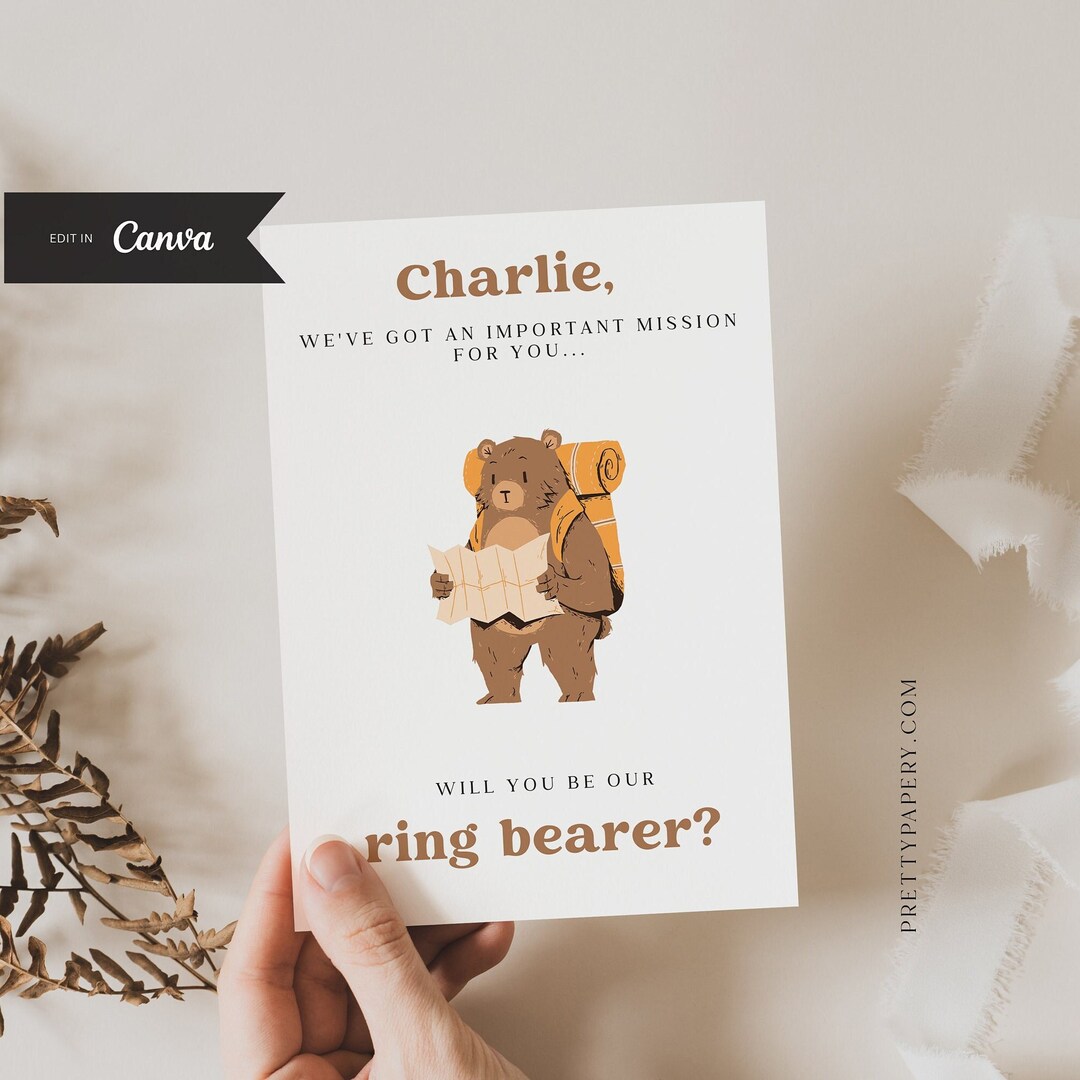 Bear Ring Bearer Proposal Card Template, Customizable Canva Template ...