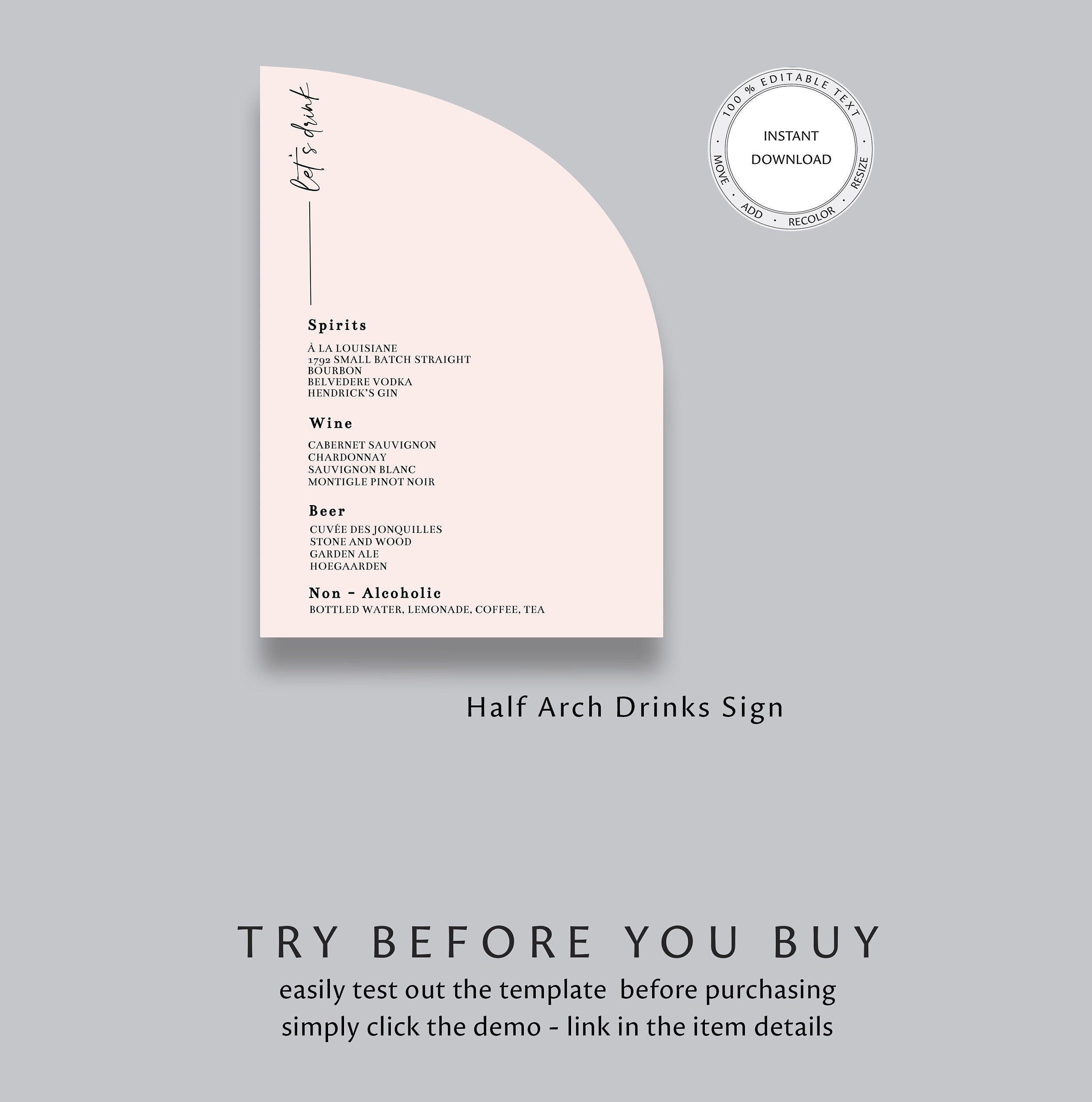 Half Arched Wedding Drink Menu Wedding Bar Sign Lets - Etsy