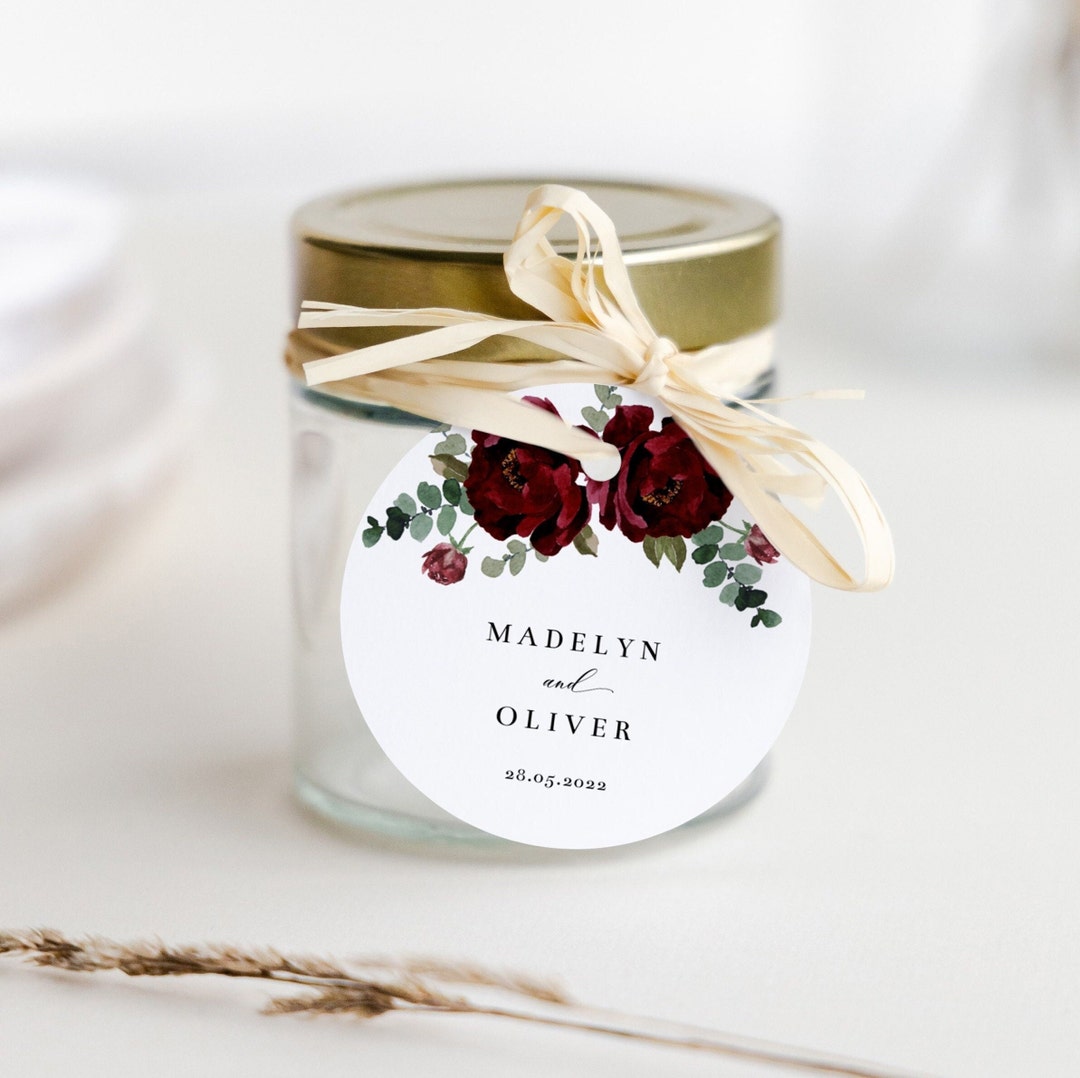 Burgundy Round Wedding Favor Tag - Digital Download Circle Gift Tag ...