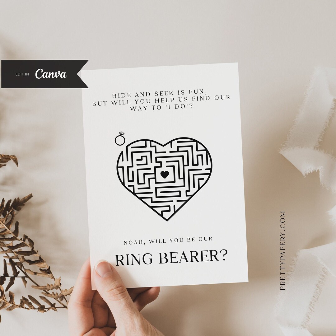 Maze Ring Bearer Proposal Card Template, Canva Template, Will You Be ...
