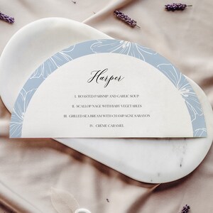 French Blue Half Circle Menu Template, Canva Printable, Floral Half ...