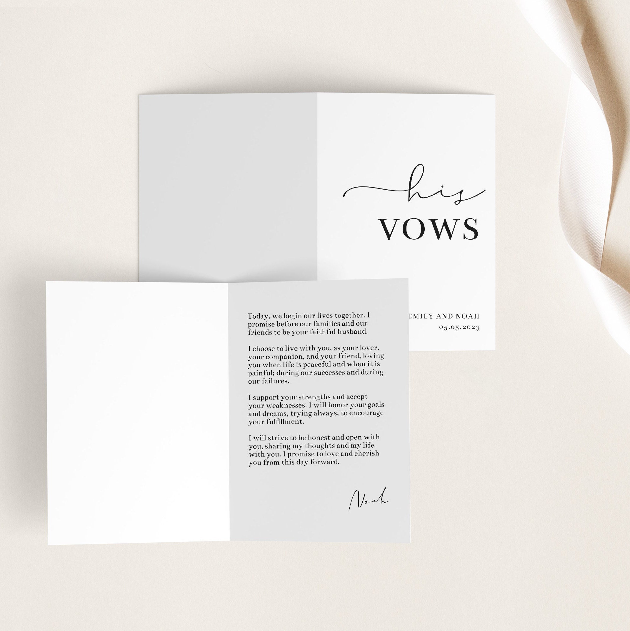 Elegant Wedding Vows Cards Template Set of 2 Minimalist - Etsy Australia