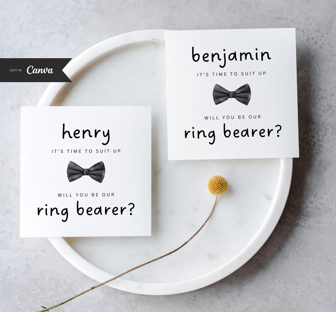 Canva Square Ring Bearer Proposal Card Template, Playful Will You Be ...