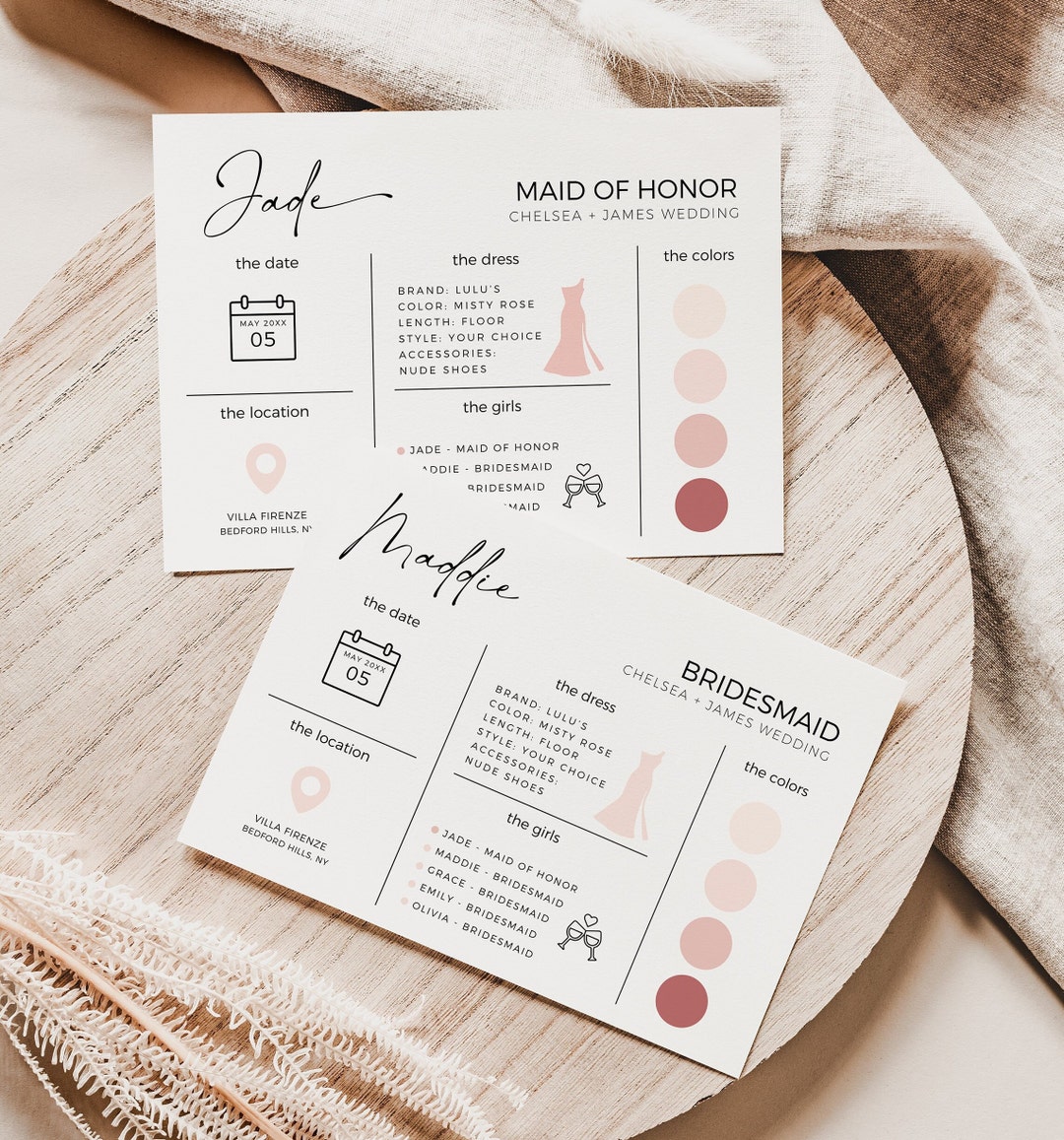 Modern Bridesmaid Info Card Template, Canva Bridal Party Info Card ...
