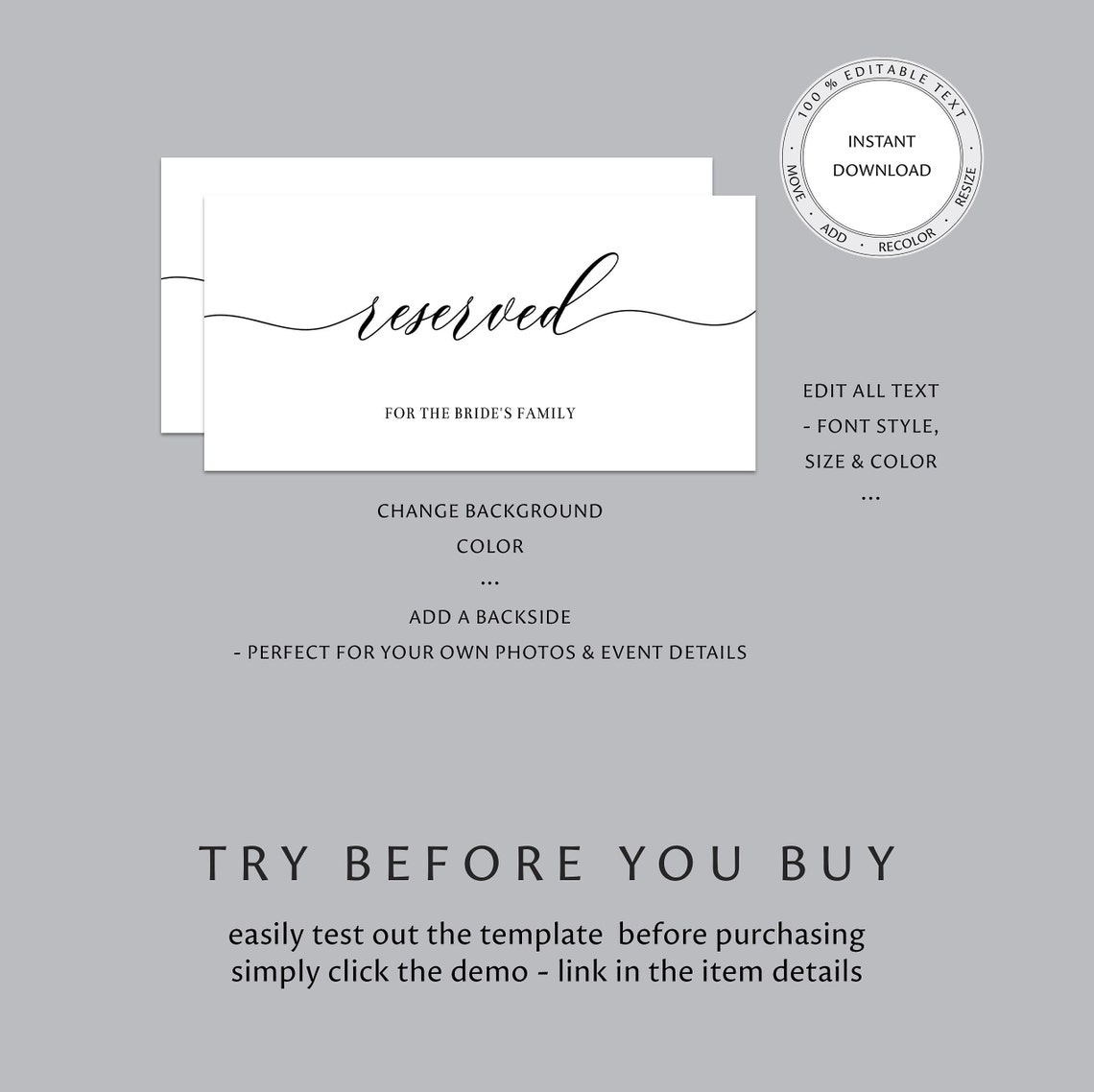 Wedding Reserved Sign Template Tented Reserved Sign Wedding - Etsy