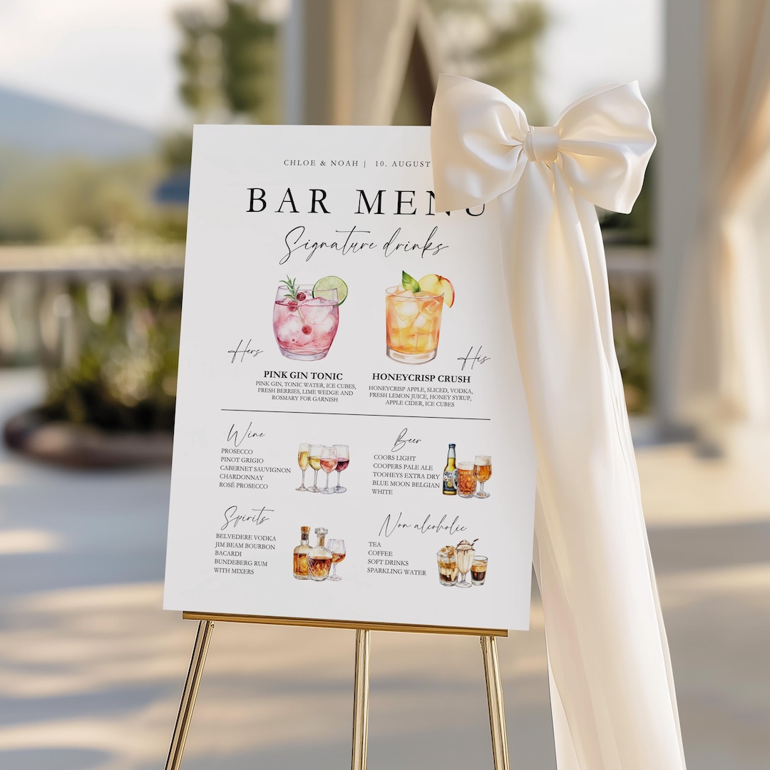 Canva Wedding Bar Sign Template, Signature Drinks His and Hers ...