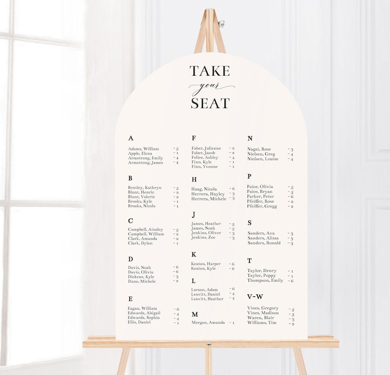 Wedding Signage Alphabetical Seating Chart Template Instant - Etsy