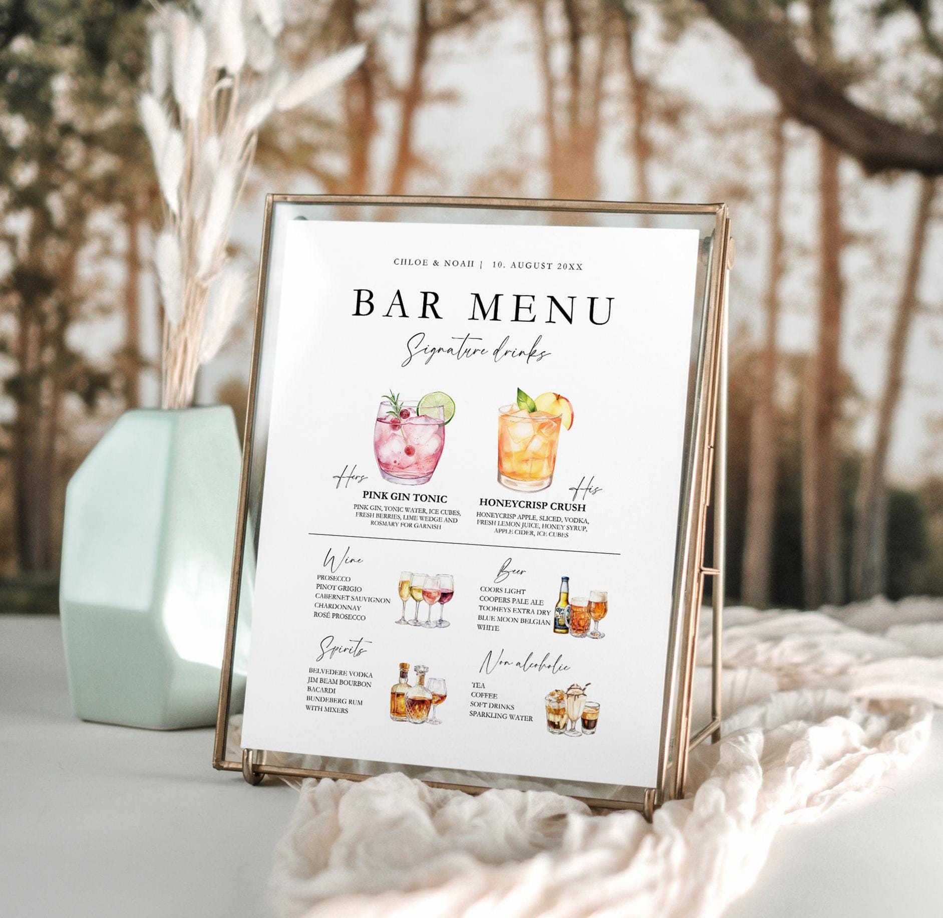 Wedding Signature Drinks Bar Menu Sign, Modern Canva Template (instant ...