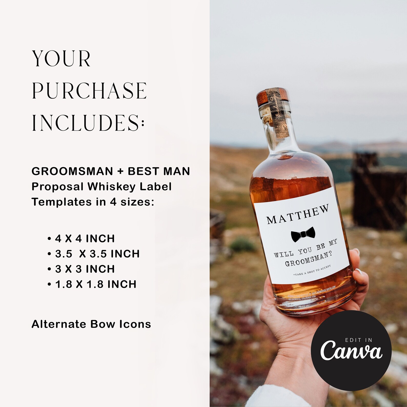 Groomsmen Proposal Whiskey Label Template, Editable Canva (instant ...