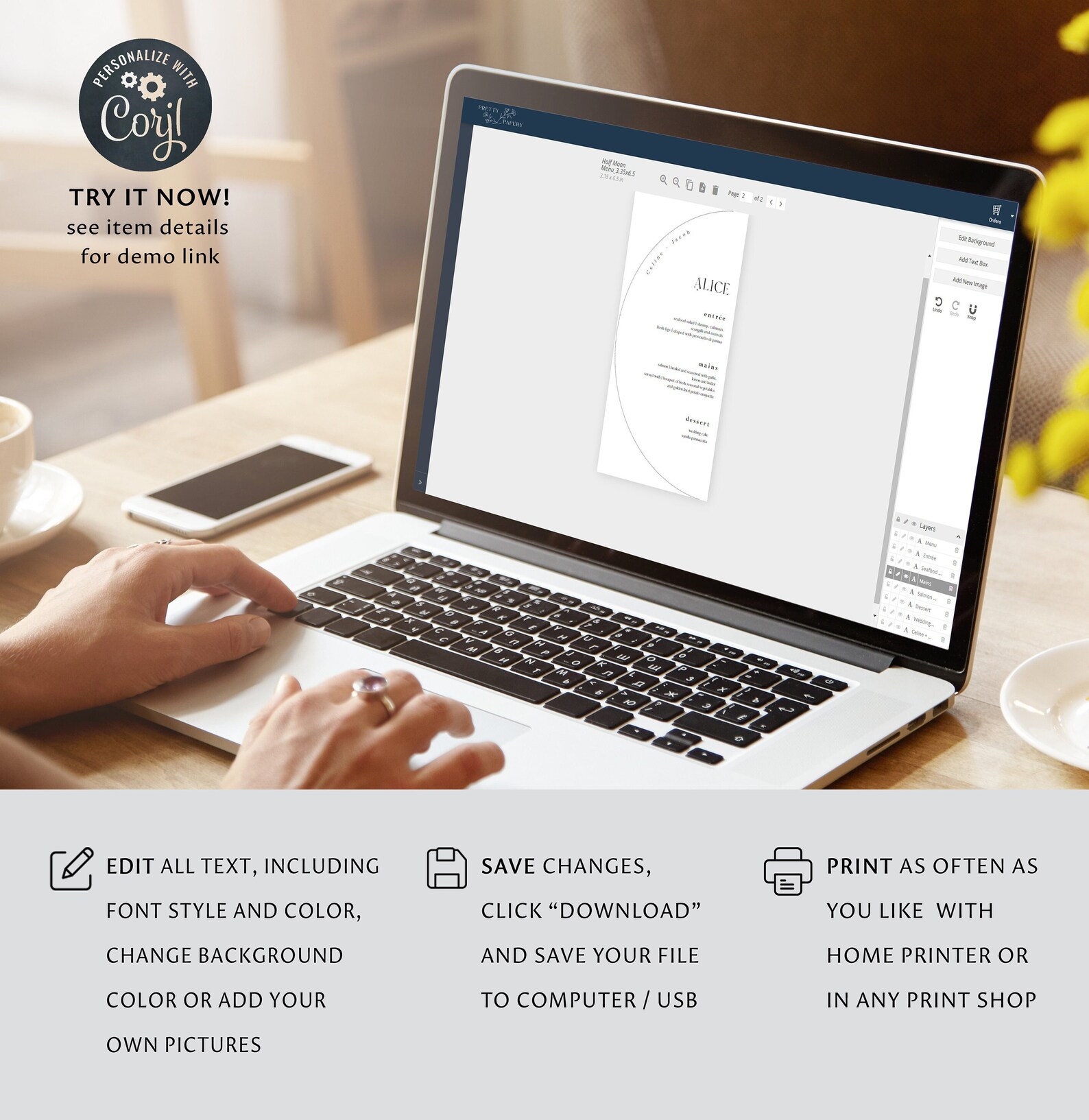 Modern Boho Half Moon Menu Template & Place Card Template Set, Half ...