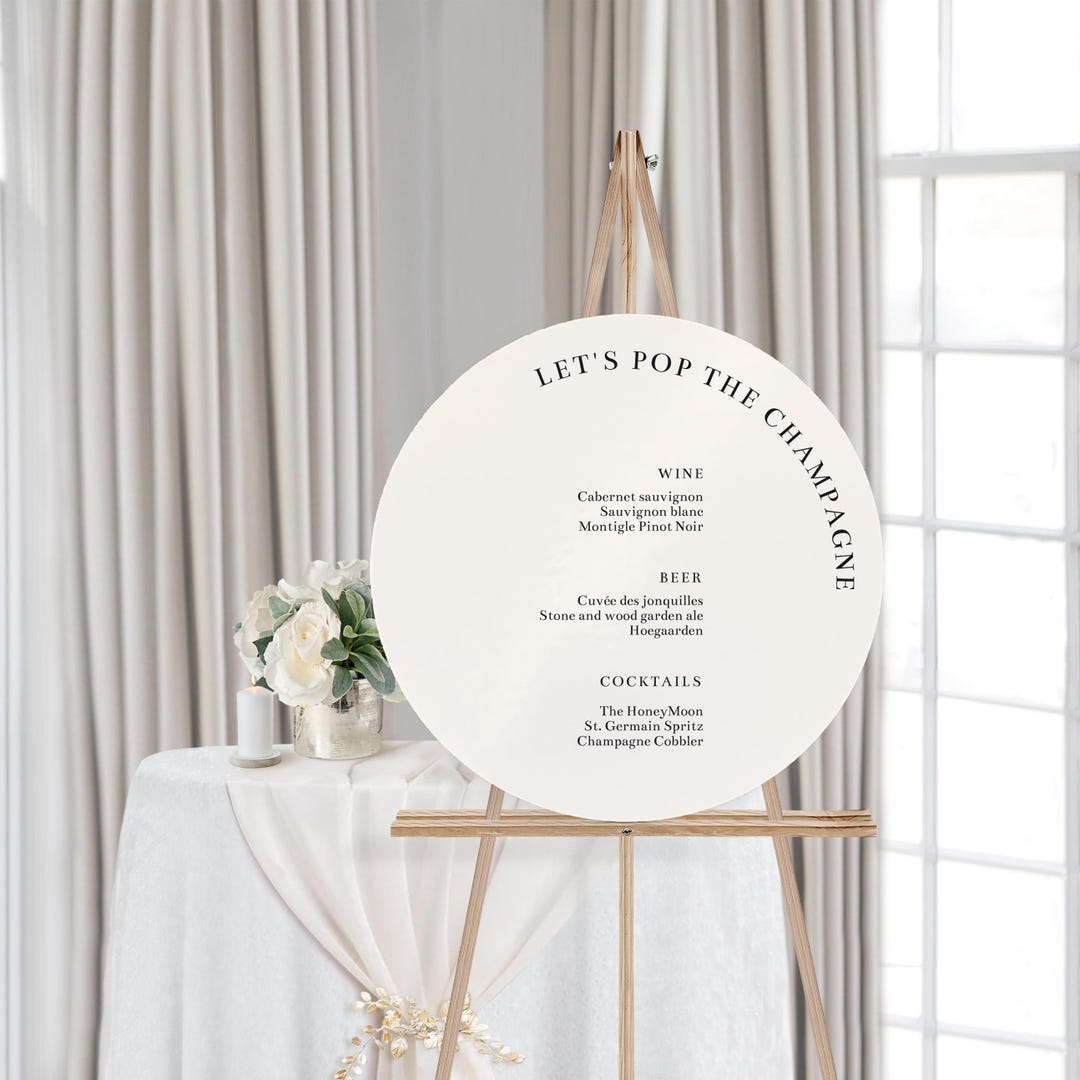 Round Wedding Drink Sign Template, Minimalist Bar Menu (instant ...