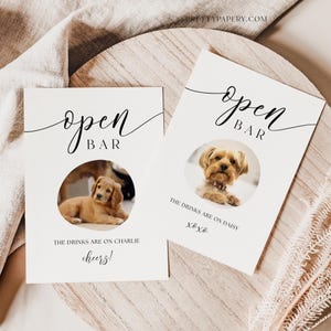 Funny Open Bar Dog Sign, Pet Photo Drink Sign for Wedding, Minimalist ...