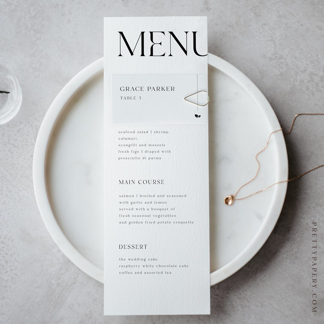 Minimal Menu & Place Card Template Set, Wedding Menu Template ...