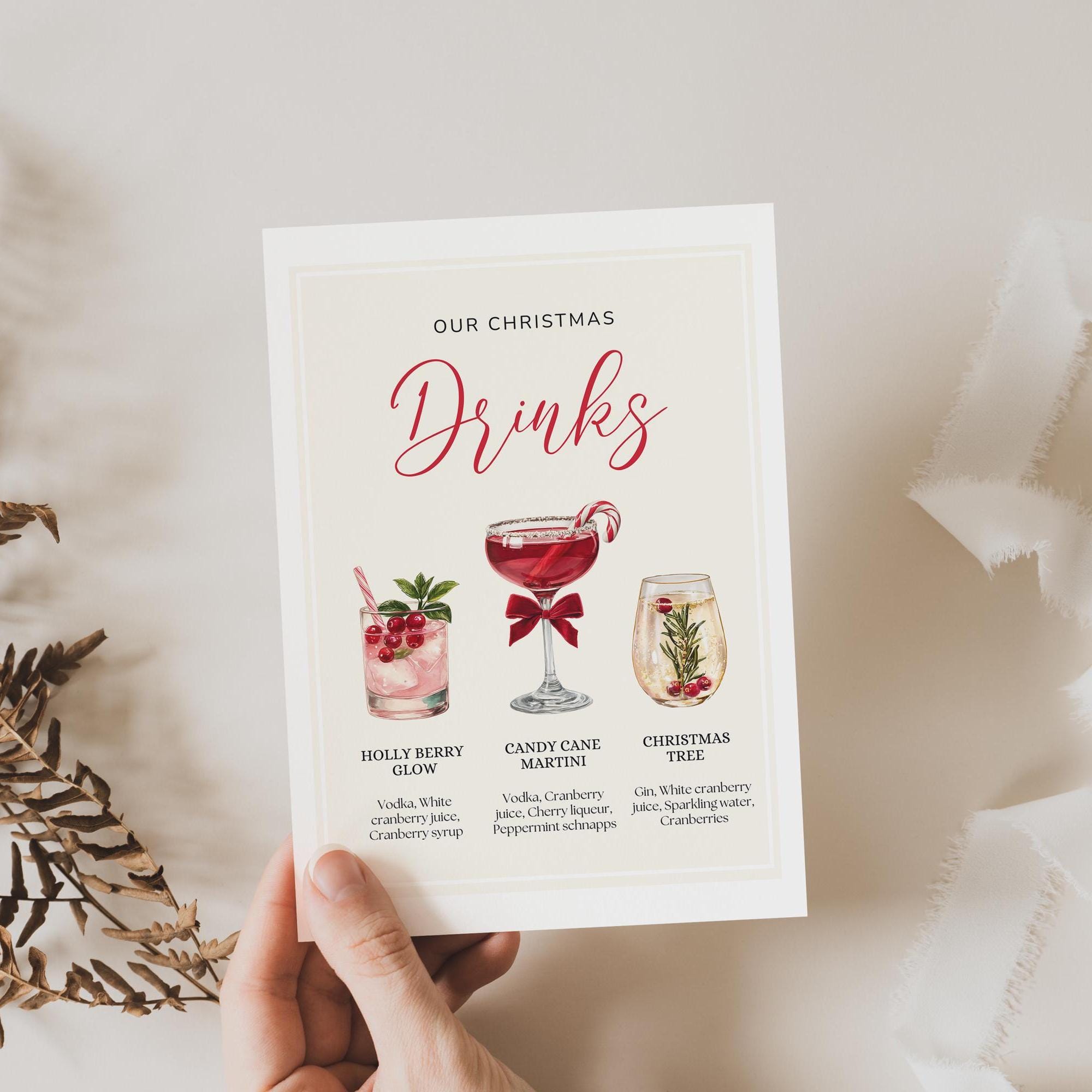 Printable Christmas Drinks Menu Template – Holiday Cocktail Bar Sign ...