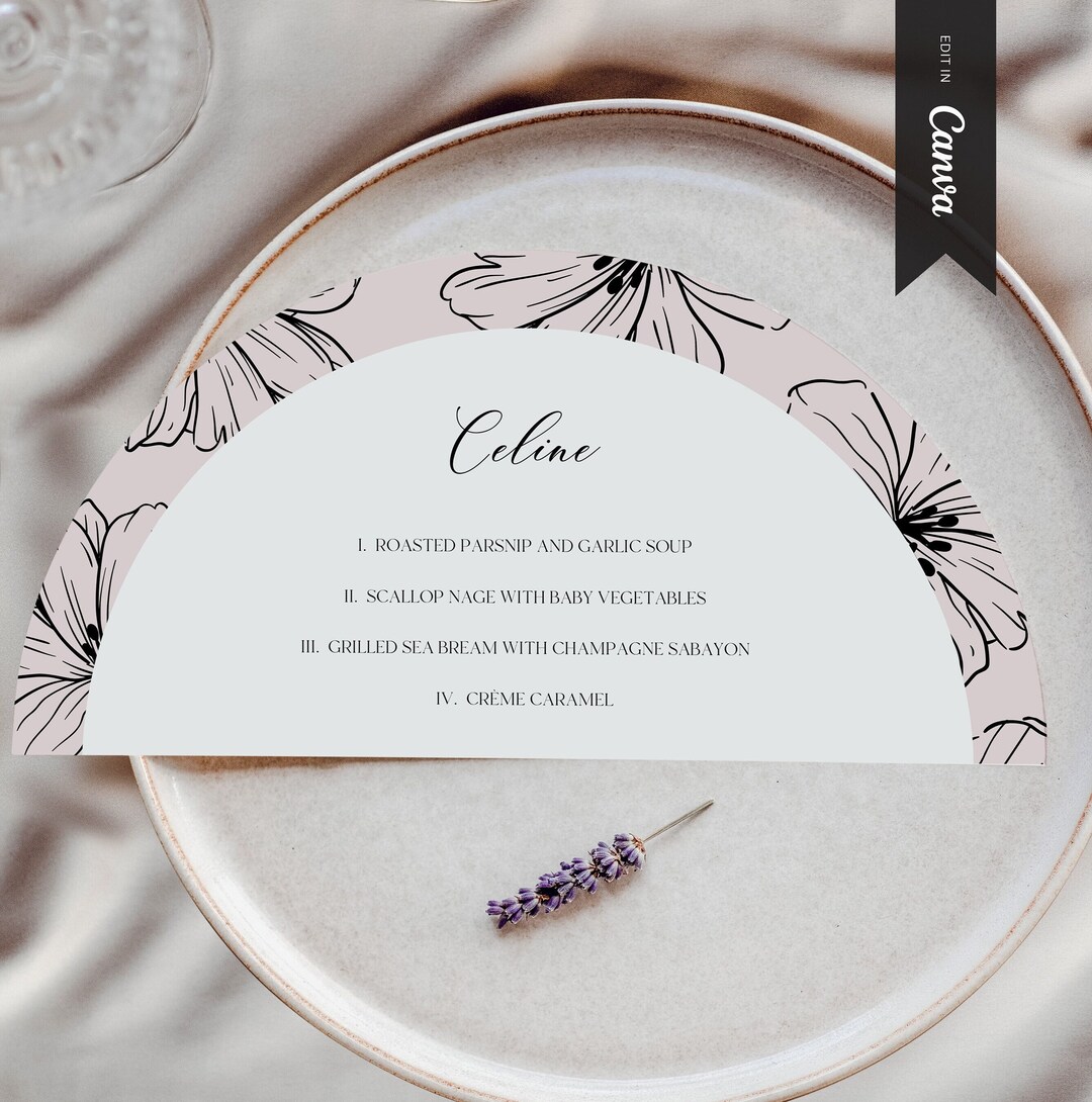 Floral Half Circle Menu Template, Canva Printable, Half Moon Menu ...