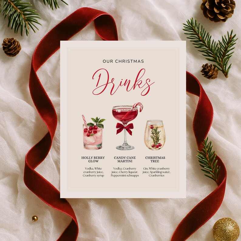 Printable Christmas Drinks Menu Template – Holiday Cocktail Bar Sign ...