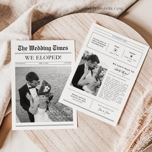 We Eloped Newspaper Photo Elopement Card, Reception Party Invitation ...