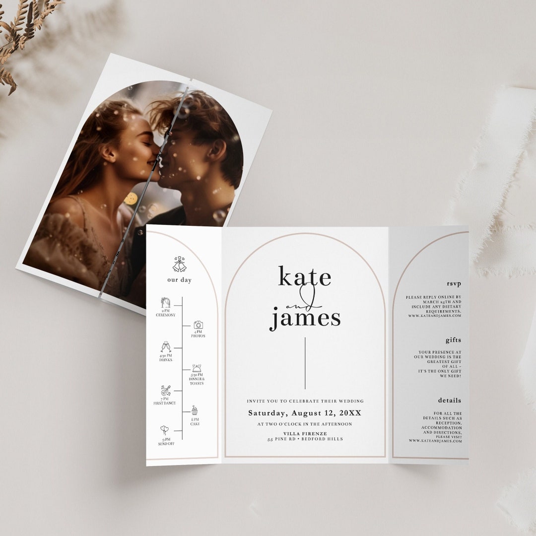 Arch Photo Gatefold Wedding Invitation Template, Trifold Wedding ...