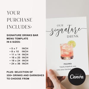 Paloma Signature Drink Sign Template, Editable Canva Template, Single ...