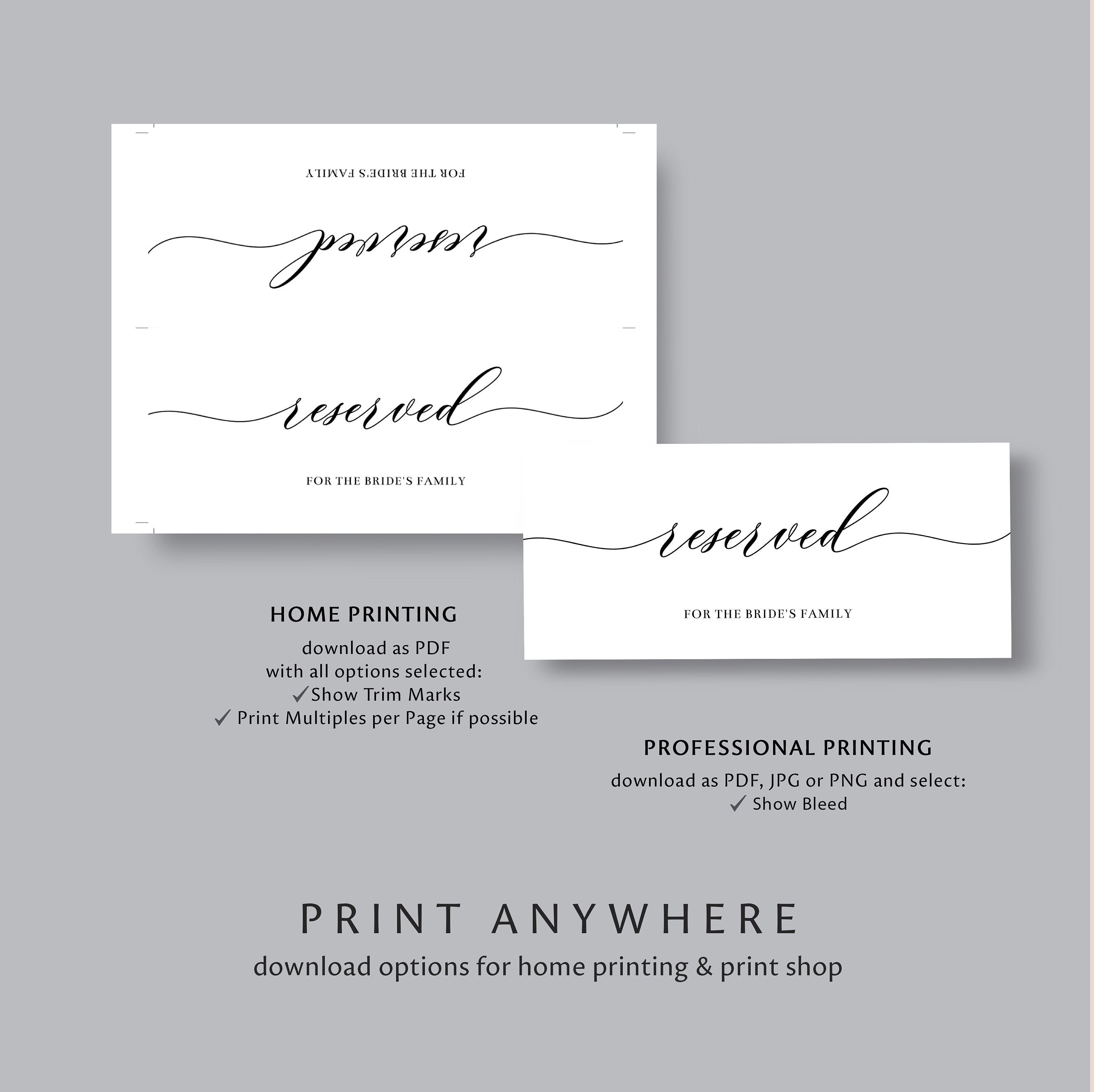 Wedding Reserved Sign Template Tented Reserved Sign Wedding - Etsy