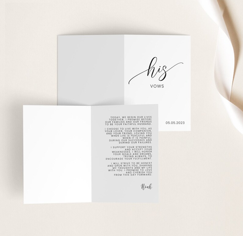 Minimalist Wedding Vows Cards Template Wedding Vow Books Set - Etsy
