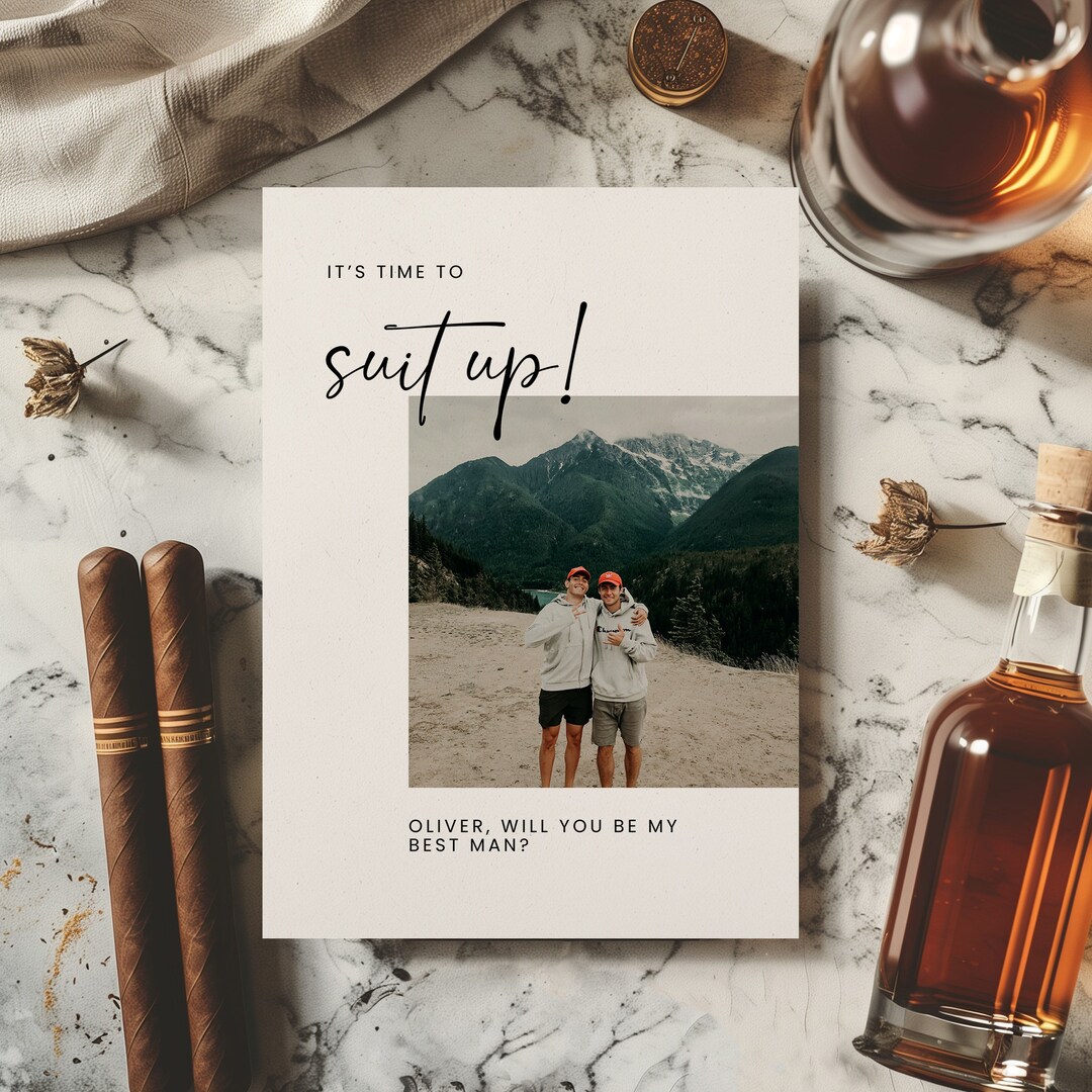 Editable Photo Groomsmen Proposal Card Template, Time to Suit Up, Canva ...