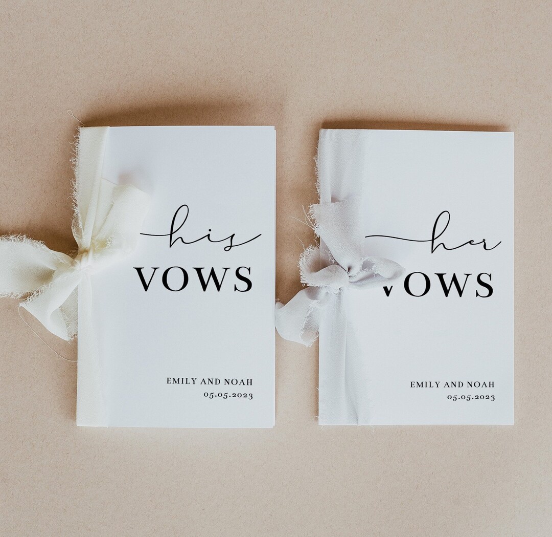 Elegant Wedding Vows Cards Template, Set of 2, Minimalist Wedding Vow ...