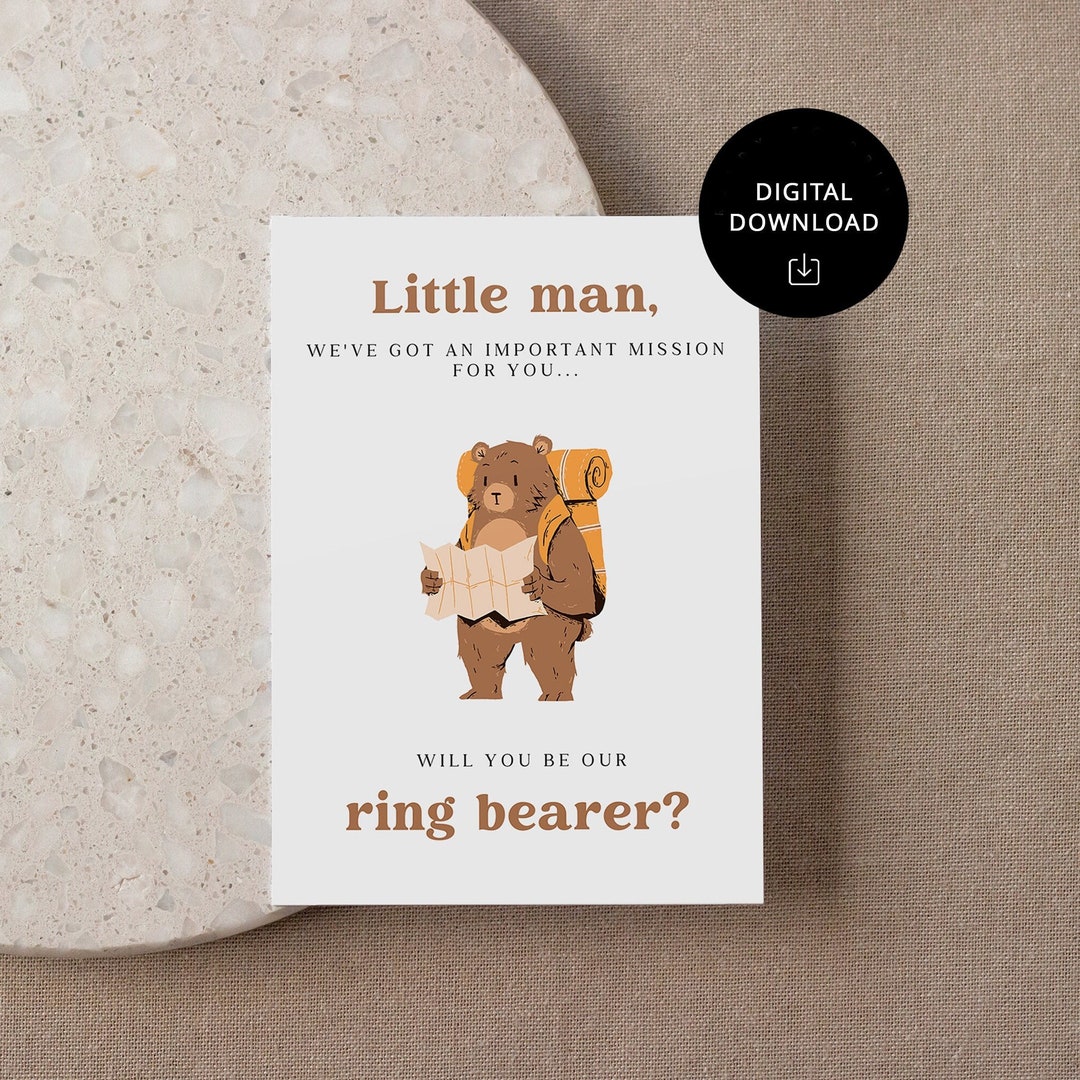 Bear Ring Bearer Proposal Card, Cute Illustration (digital Download) - Etsy