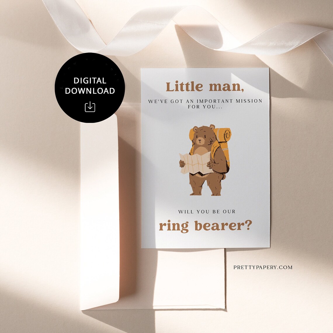 Bear Ring Bearer Proposal Card, Cute Illustration (digital Download) - Etsy