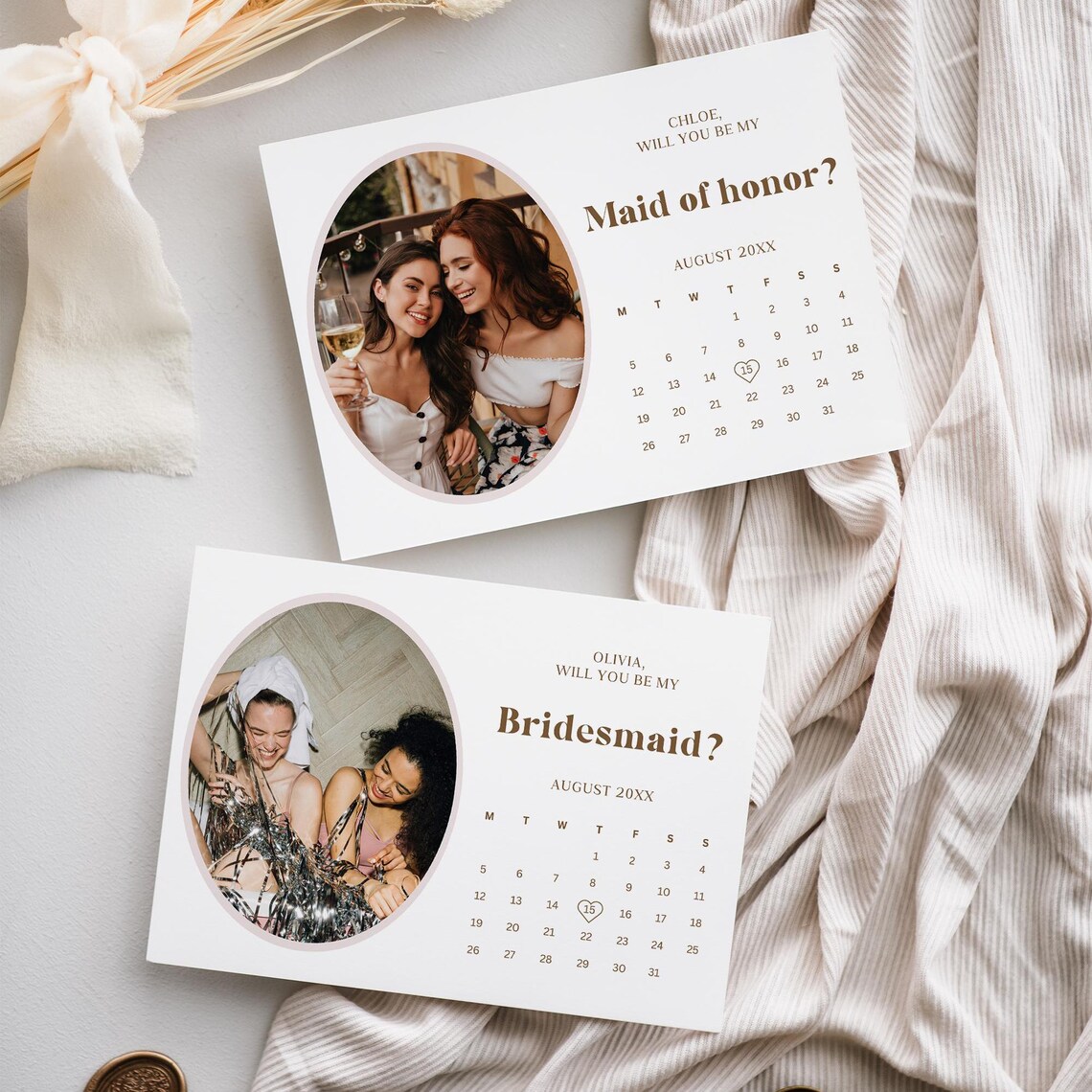 Bridesmaid Proposal Calendar Card, Boho Style (canva Template, Instant ...