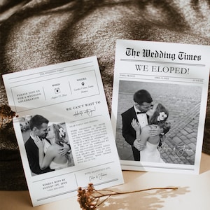 We Eloped Newspaper Photo Elopement Card, Reception Party Invitation ...