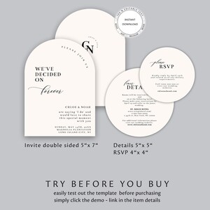 Arch Wedding Invitation Suite Template, We've Decided on Forever, Circle RSVP, Circle Details ...