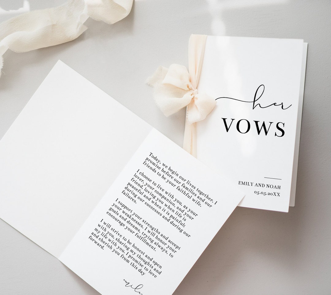 Elegant Wedding Vow Cards Template, Minimalist Design (INSTANT DOWNLOAD ...