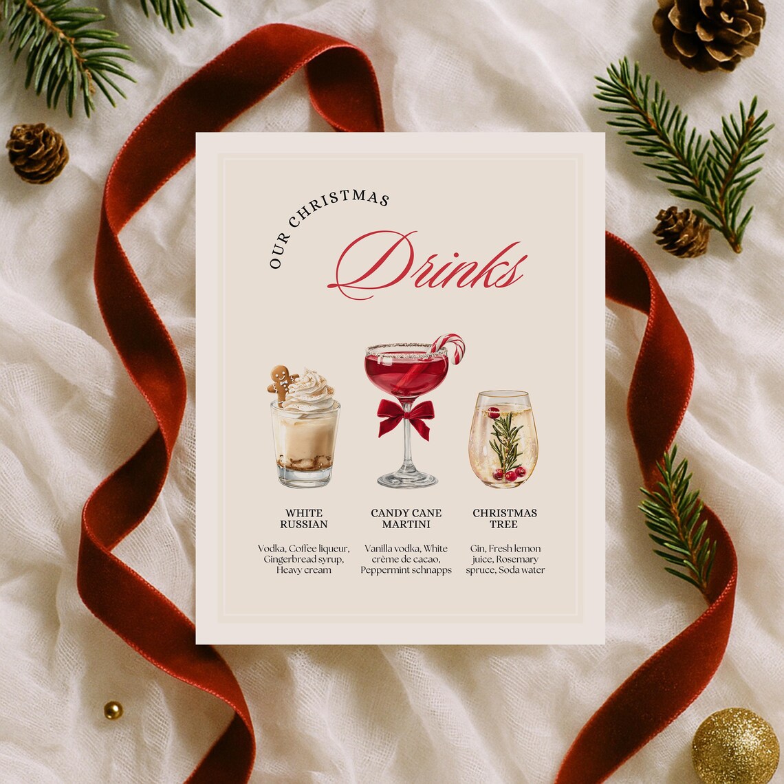 Elegant Christmas Drinks Menu Template – Holiday Cocktail Bar Sign ...
