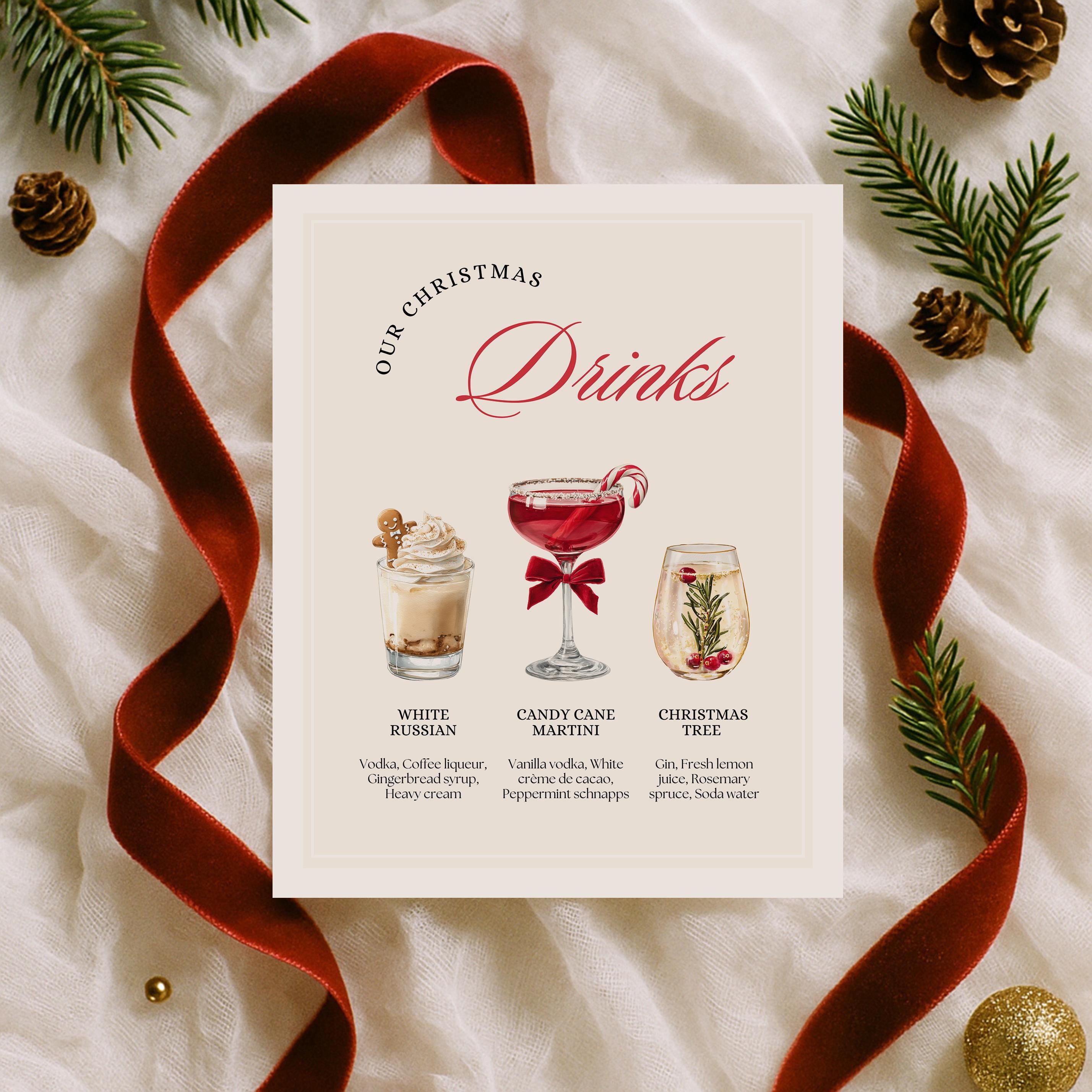 Elegant Christmas Drinks Menu Template – Holiday Cocktail Bar Sign ...