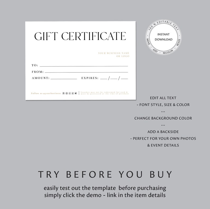 Editable Gift Certificate Template Gift Voucher Printable - Etsy