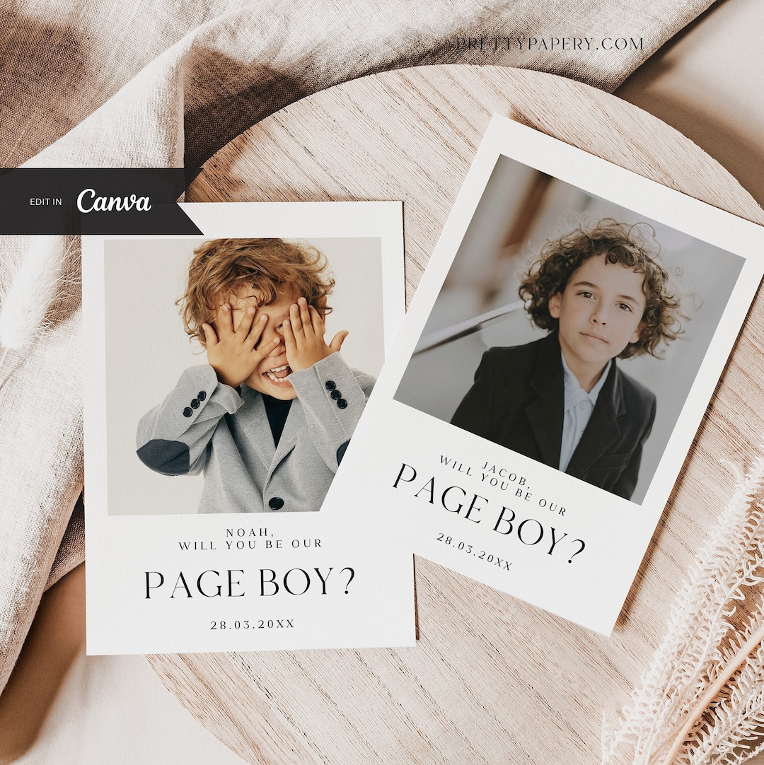 Minimal Photo Page Boy Proposal Card Template, Canva Template, Will You ...