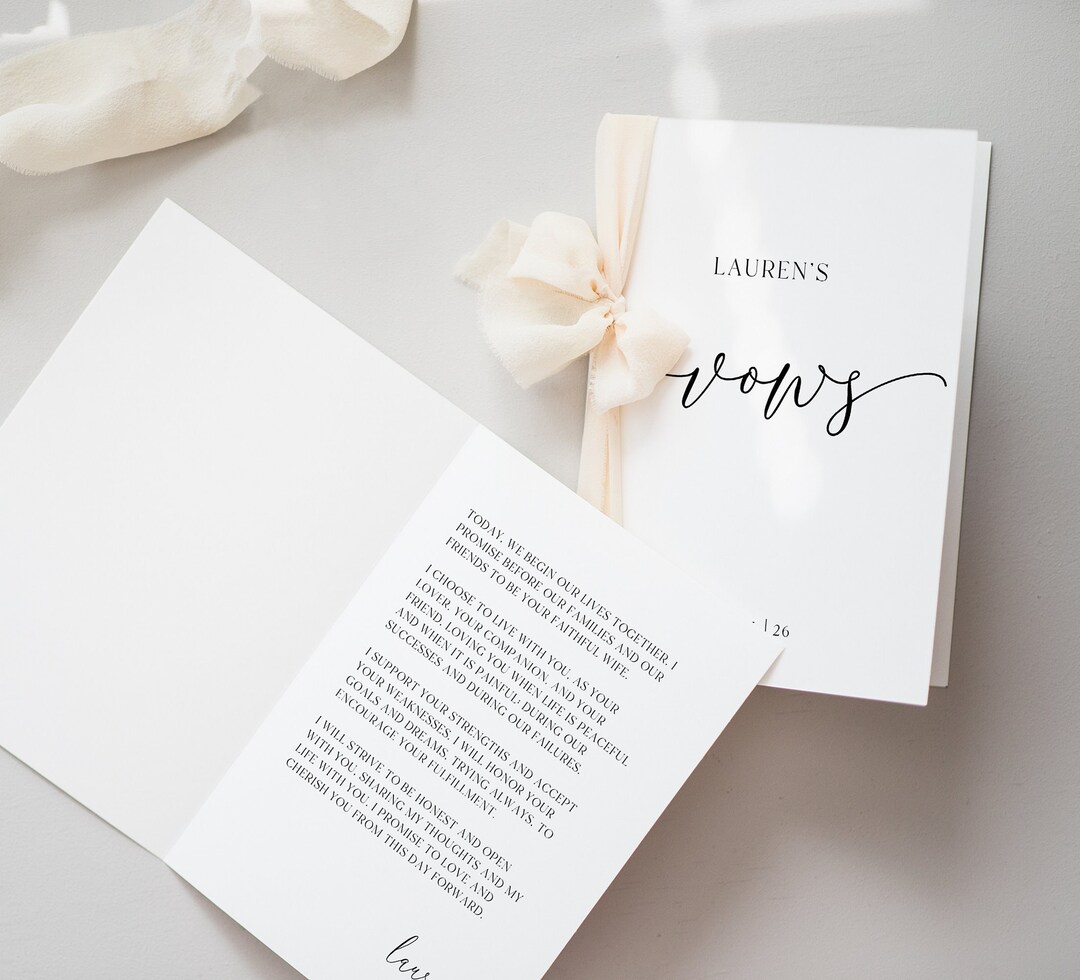 Modern Wedding Vows Cards Template, Set of 2, Canva Minimalist Wedding ...