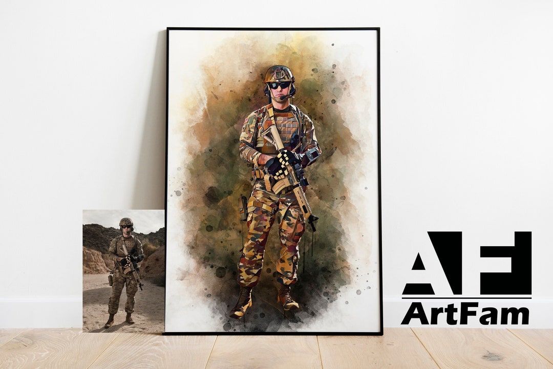 Custom Military Portrait Painting From Photo, Personalised Framed Photo ...
